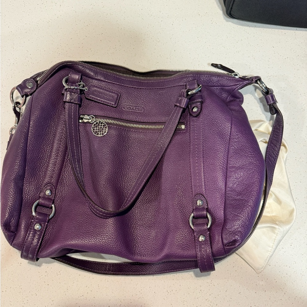 Coach Alexandra Purple Leather Convertible Satchel Bag - Gem